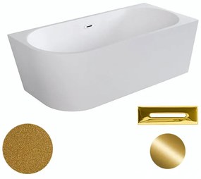 Besco Akrylátová volně stojící rohová vana Zoya Glam Z 150x75 (170x80) bílá/zlatá Rozměry (cm): 170x80, Typ a barva výpustě: Click-Clack s přepadem, zlatá, Orientace: Levá