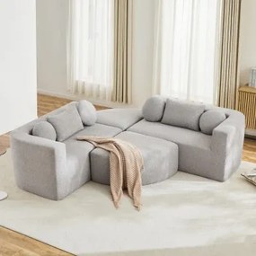 Aosom Modulární rozkládací pohovka s funkcí spaní, vysoce elastická pěna a kapsový pružinový matrac, 292x165x68 cm, šedá
