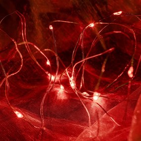 LED světýlka na baterie, kapičky, 2,30 m, červená, 20 diod, drátek, IP20 interiér, 3 × AA