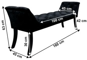 Designová lavice, černá Velvet látka / kaučukové dřevo, HEMY TYP 1