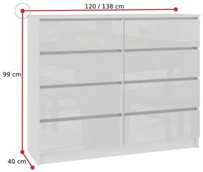 Expedo Komoda ARMARIA K120 8SZ, bílá, 120x99x40