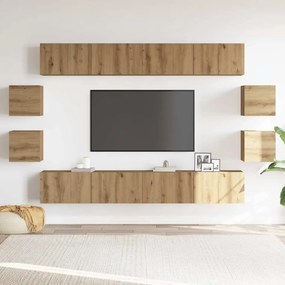 Sada 8 kusů nástěnné TV skříňka dub artisan kompozitní dřevo 3328952