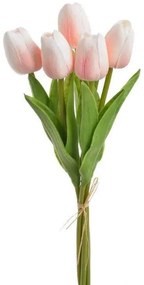 Umělé pěnové tulipány krémovo- růžové- 32 cm, svazek 5 ks