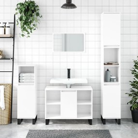3dílný set koupelnového nábytku lesklý bílý kompozitní dřevo