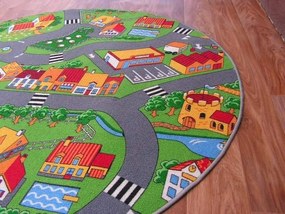 Dětský kulatý koberec City šedo-zelený