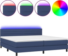 Box spring postel s matrací a LED modrá 200x200 cm textil 3133267