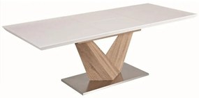 Jídelní stůl, bílá extra vysoký lesk HG/dub sonoma, 160x90 cm, DURMAN