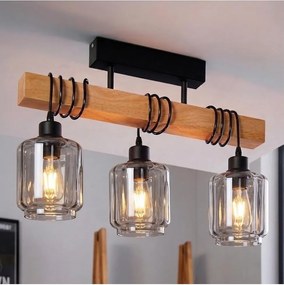 BRILAGI - Přisazený lustr WOOD GLASS 3xE27/60W/230V borovice/černá/kouř béžová