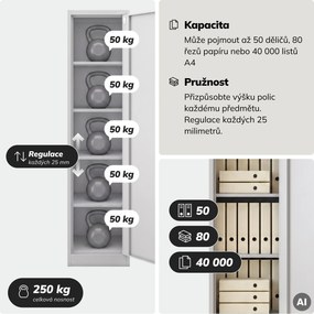 Skříň na spisy kartotéková na klíč šedá, 450x1850x600 mm: ALEX D600