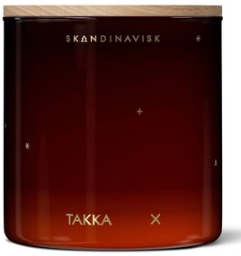 SKANDINAVISK Vonná svíčka TAKKA (krb) 400 g, červená barva, sklo, dřevo, vosk