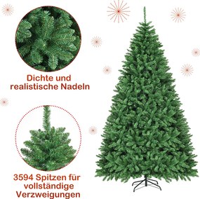Costway 275 cm umělý vánoční stromek Kovový stojan Umělý stromeček s 3594 hroty