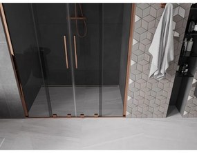 Mexen Velar Duo, posuvné sprchové dveře do otvoru 160 cm, 8mm šedé sklo, růžové zlato, 871-160-000-42-60