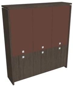 Vysoká skříň Verno 188 x 46 x 210 cm, kombinované dveře, dub antracit / hnědá