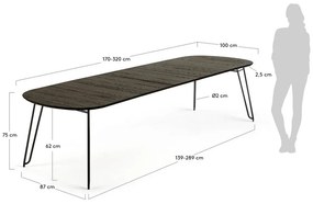 Tmavě hnědý rozkládací jídelní stůl s deskou v dekoru jasanového dřeva 100x170 cm Milian – Kave Home