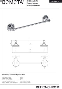 Bemeta Design RETRO chrom: Držák ručníků, 300 mm - 144304012