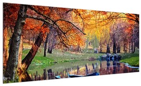 Podzimní obraz loďky (100x40 cm)