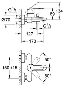 Grohe Eurostyle Cosmopolitan - Vanová baterie nástěnná, chrom 33591002