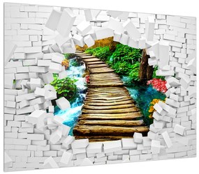 Obraz dřevěného chodníčku přes řeku (70x50 cm)