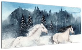 Obraz běžících koní (100x40cm)