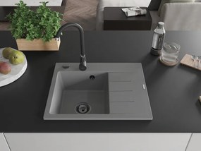 Mexen Ben, 1-komorový granitový dřez 600x500x190 mm, levý + černý sifon, šedá, 6522605000-71-B