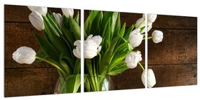 Obraz bílých tulipánů ve váze (90x30 cm)