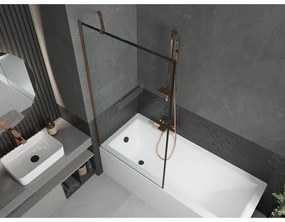 Mexen Next, vanová zástěna 1-křídlová 90 x 150 cm, fixní křídlo, 6 mm čiré sklo s černým vzorem, růžové zlato profil, 895-090-000-00-70-60
