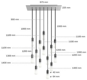 creative cables Závěsná lampa se 14 světly, s obdélníkovým XXL baldachýnem Rose-one, textilním kabelem a kovovými komponenty Barva: Matný bílý dibond