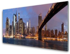 akrylový obraz Město Most Domy Nebe 125x50 cm