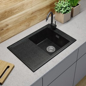 Gamma Design 7050, 1-komorový granitový dřez 700x480x205 mm, černá se zlatými body, GMA-ZLE000131