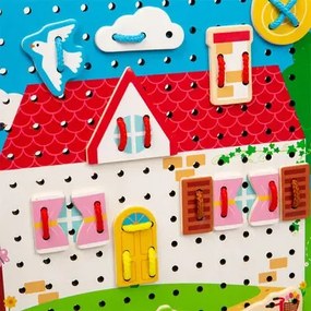 Bigjigs Toys Provlékací deska domeček / od 3 let