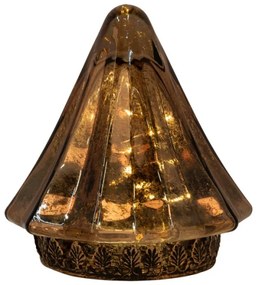 Zlatá skleněná vánoční dekorace ve tvaru stromečku s LED osvětlením Remko 14x16 cm