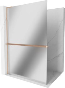 Mexen Kioto+ L, sprchová zástěna Walk-In s poličkou a věšákem 90 x 200 cm, 8mm sklo vzor zrcadlo, měděný matný profil, 800-090-123-65-50