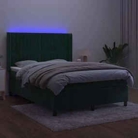 Box spring postel s matrací a LED tmavě zelená 140x190 cm samet 3139682