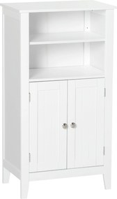 Kleankin koupelnová skříňka s nastavitelnými policemi a 2 dveřmi, víceúčelová dřevěná koupelnová skříňka, bílá, 50x30x93cm | Aosom