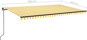 Ručně zatahovací markýza s LED světlem 500 x 300 cm žlutobílá 3069143