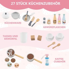 Costway Dětská kuchyňka s 27 doplňky hrací kuchyňka dřevo s hodinami mikrovlnná