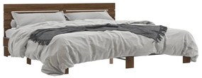 Rám postele hnědý dub 200 x 200 cm kompozitní dřevo a kov
