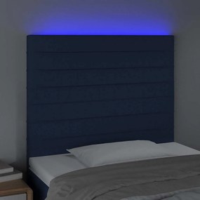 Čelo postele s LED modré 100x5x118/128 cm textil 3122560