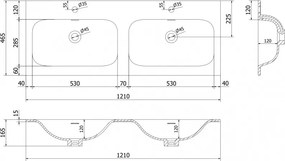 Mexen Vela, dvojumyvadlo pro zapuštění 121 x 46,5 cm, bílá lesklá, 25231200D