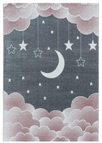 Dětský koberec Funny měsíc nad oblaky, růžový / šedý