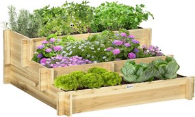 Zvýšený zahradní záhon Outsunny, dřevěný, tři úrovně, skleník s textilním podložením, květinový box na zeleninu 93x93x35 cm pro balkon, zahradu, truhl