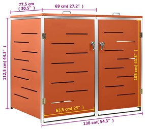 vidaXL Marketos Přístřešek na dvě popelnice 138 x 77,5 x 112,5 cm nerezová ocel