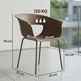 Outsunny Zahradní židle 4dílná sada ergonomické balkonové židle s výřezovým designem, područkou, odolné vůči povětrnostním vlivům, antikorozní, káva