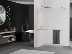 Mexen Kioto+, sprchová zástěna Walk-In s poličkou a věšákem 110 x 200 cm, 8mm sklo námraza, měděný matný profil, 800-110-121-65-30