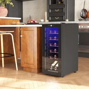 HOMCOM Chladnička na víno, kompresorová, na 18 lahví, 50 litrů, se skleněnými dveřmi, 5-18°, chladnička na lahve s dotykovým spínačem