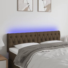 Čelo postele s LED tmavě hnědé 144 x 7 x 78/88 cm textil 3121949