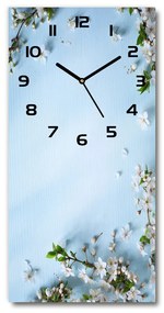 Wallmuralia Nástěnné skleněné hodiny Květy višně 30x60 cm