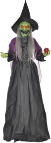 HOMCOM čarodějnice s otráveným jablkem, halloweenská dekorace, strašidelné zvuky, červené oči, pohyblivé paže, 180 cm