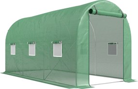 Fóliový skleník na rajčata Outsunny 395x195x190cm s 6 okny ze sítě, kulatý obloukový skleník pro pěstování rostlin a chladicí rám
