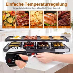 Costway Raclette pro 8 osob Elektrický gril s 2-in-1 oboustrannou nepřilnavou